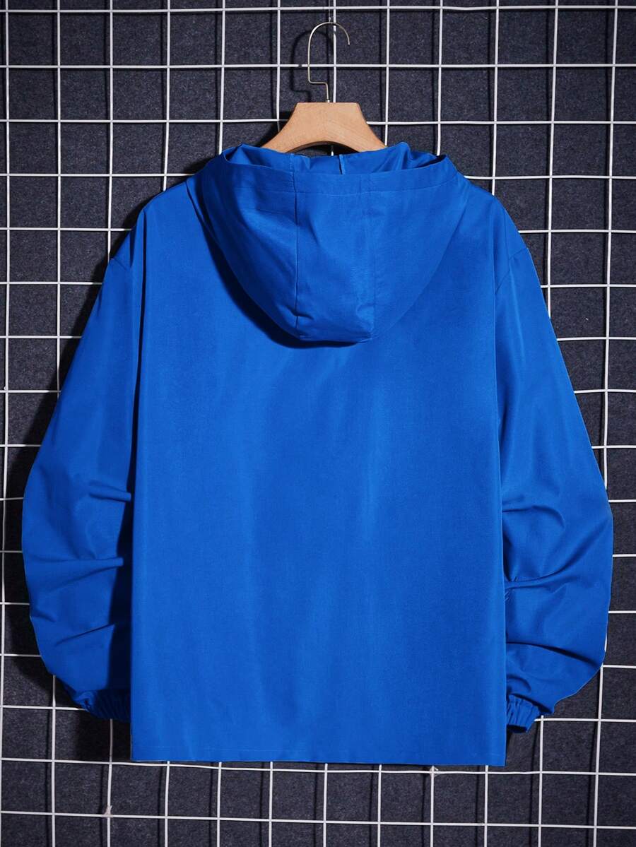 Manfinity Hypemode Loose Fit Men's Hooded Jacket With Letter Patches And Half-Button Design ...