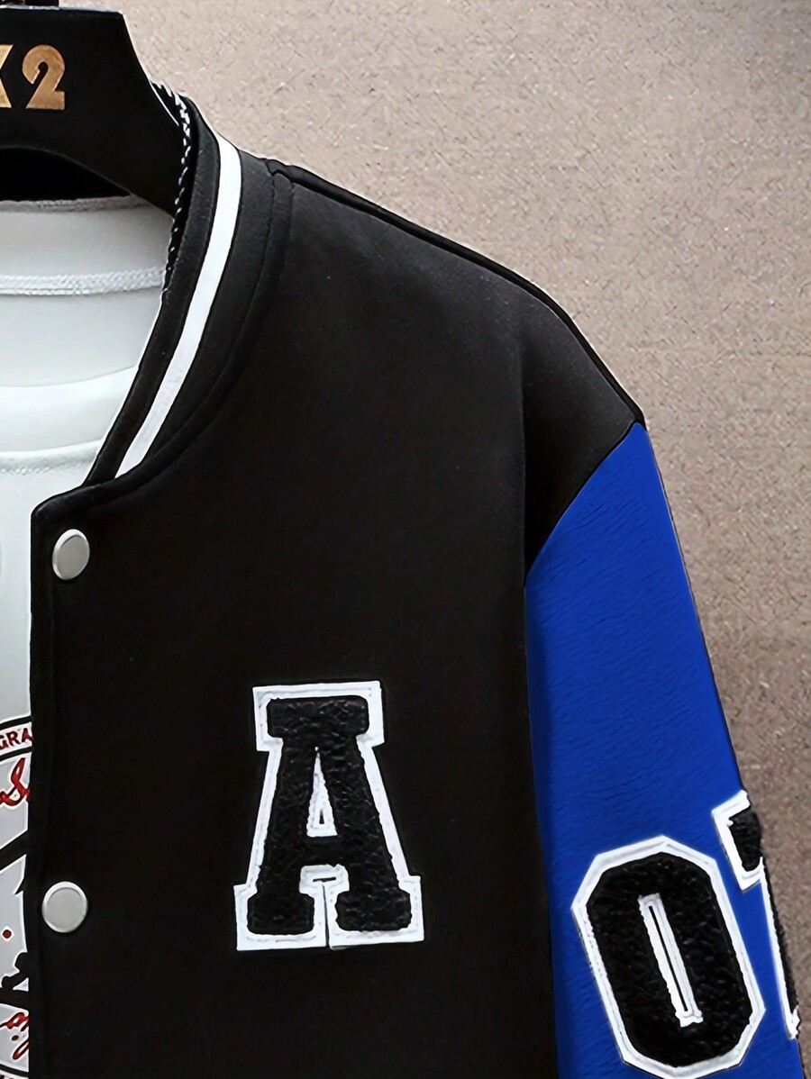 Men 1pc Letter Graphic Colorblock Striped Trim Varsity Jacket Shein Usa