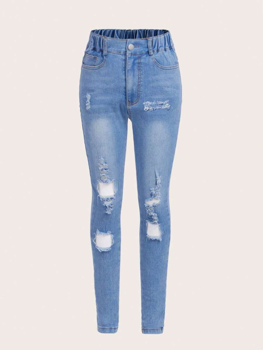 Tween Girl Zipper Fly Ripped Jeans | SHEIN USA