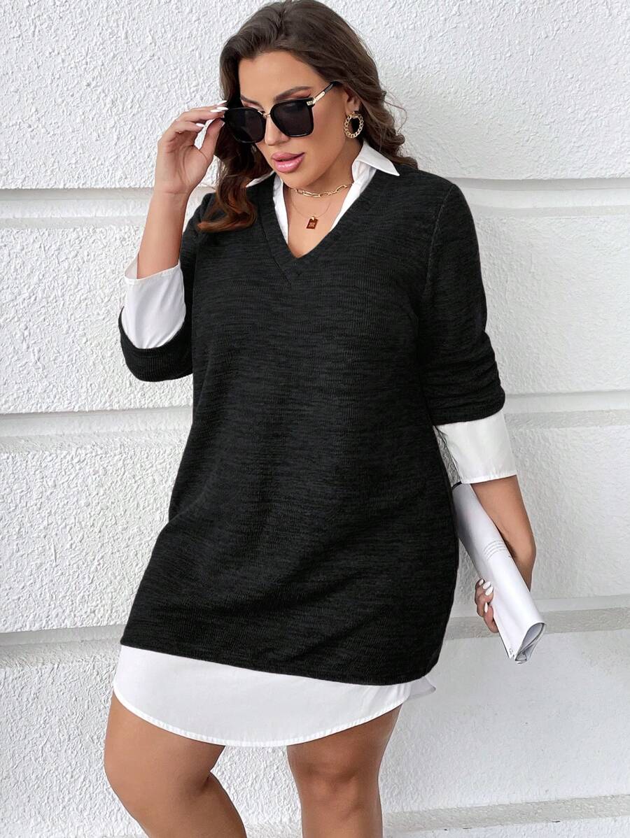 SHEIN Essnce Plus Colorblock 2 In 1 Dress | SHEIN USA