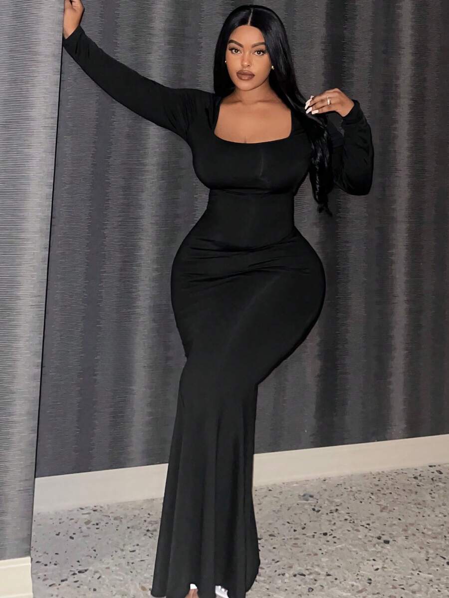 Slaydiva Slayr Plus Size Solid Color Elegant Casual Form-Fitting Square ...