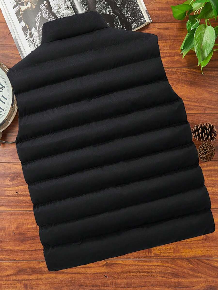 Manfinity Homme Men's Loose Fit Puffer Vest Coat With Zipper Closure ...