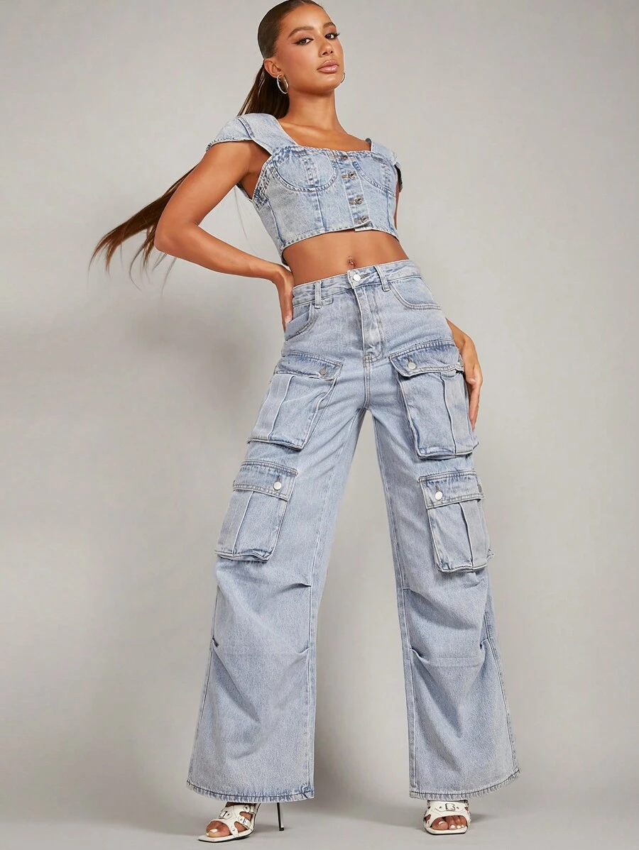 Flap Pocket Cargo Jeans | SHEIN USA