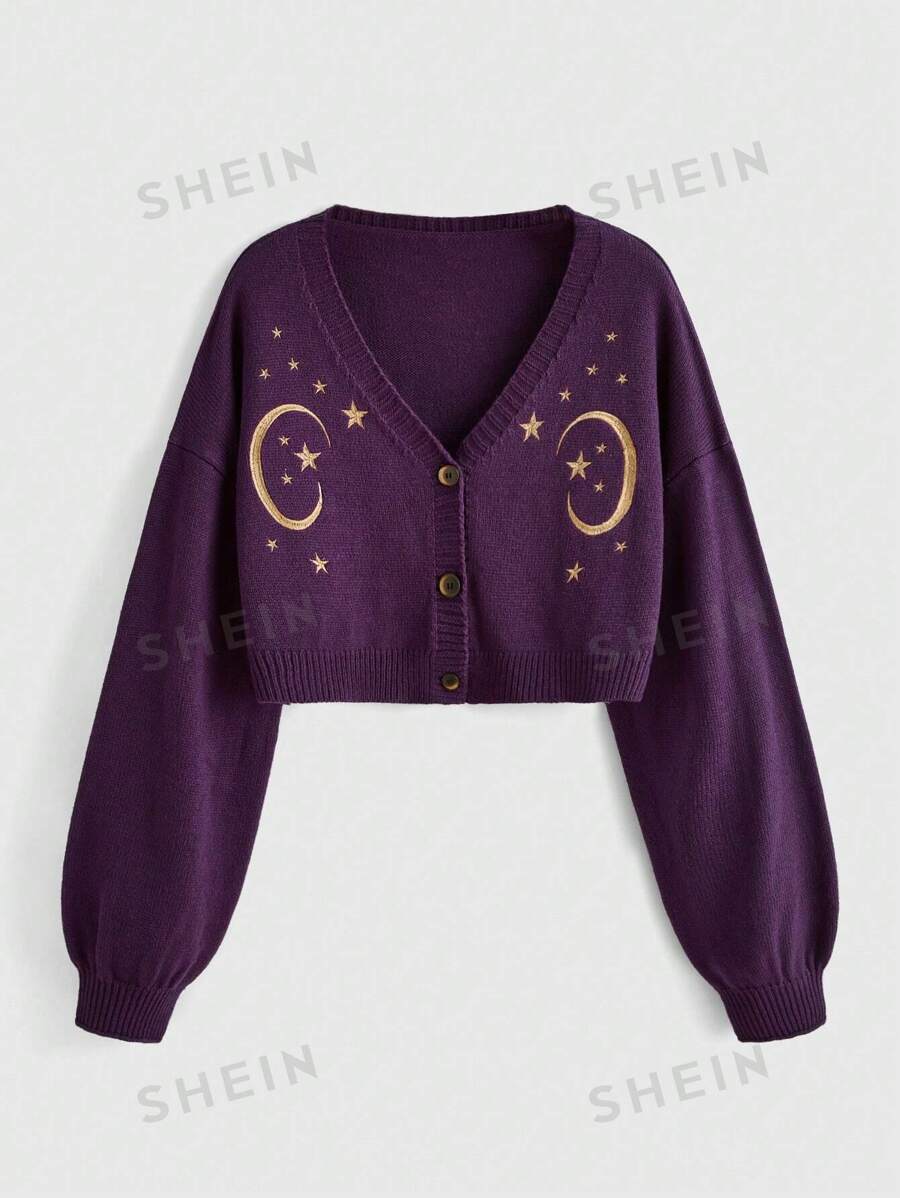 ROMWE Hippie Moon & Star Pattern Drop Shoulder Cardigan | SHEIN USA