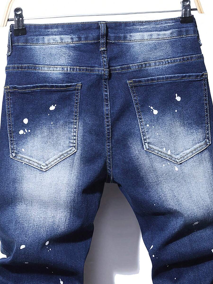 Manfinity Legnd Men Cotton Splash Ink Print Ripped Frayed Rag Stitching