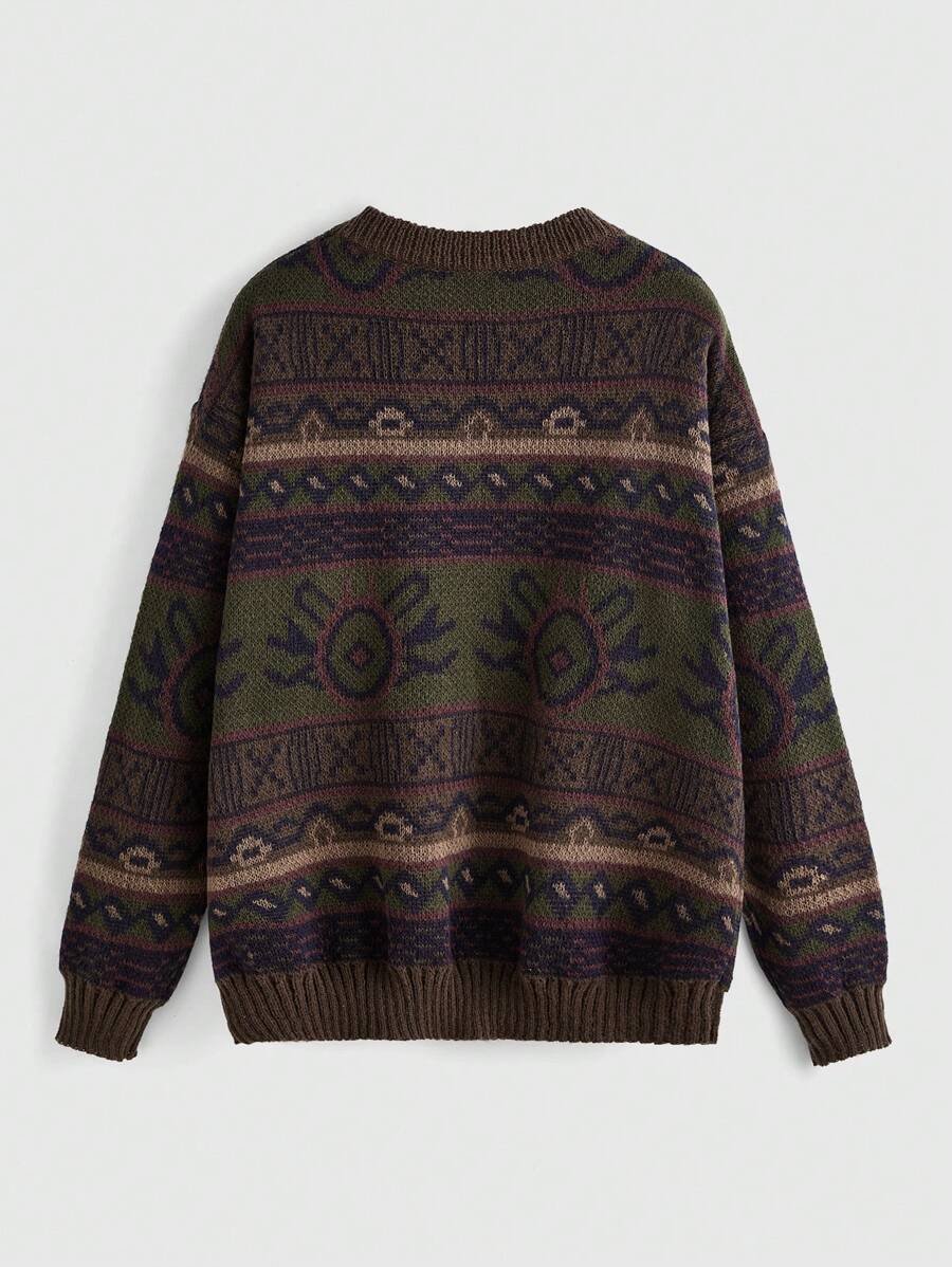 ROMWE Fairycore Geo Pattern Drop Shoulder Sweater,Long Sleeve Tops ...