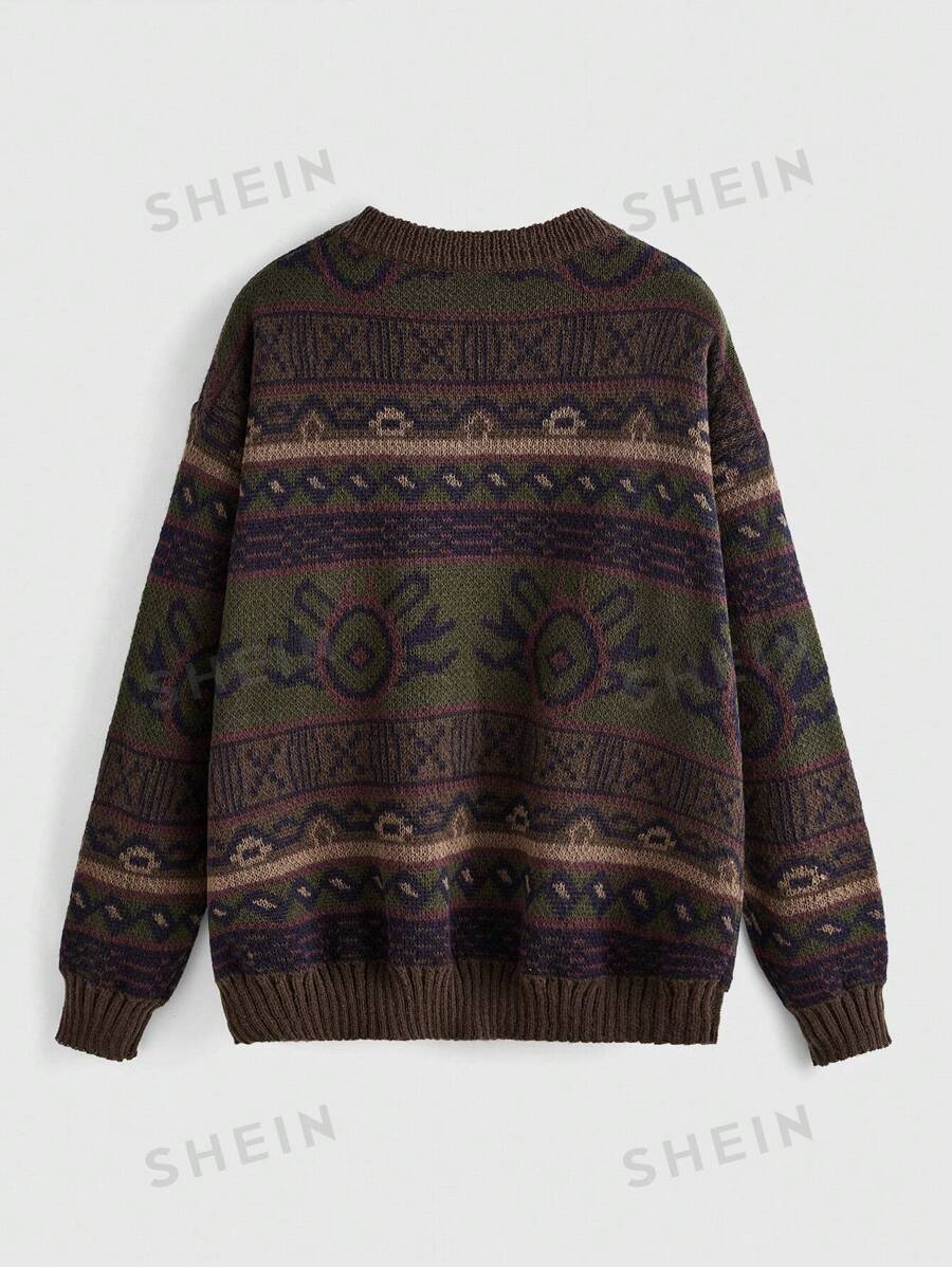ROMWE Fairycore Geo Pattern Drop Shoulder Sweater | SHEIN USA