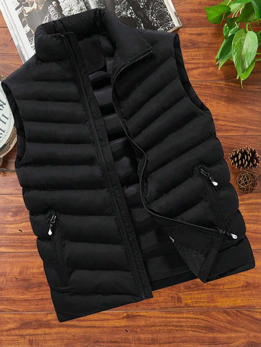 Manfinity Homme Men's Loose Fit Puffer Vest Coat With Zipper Closure ...