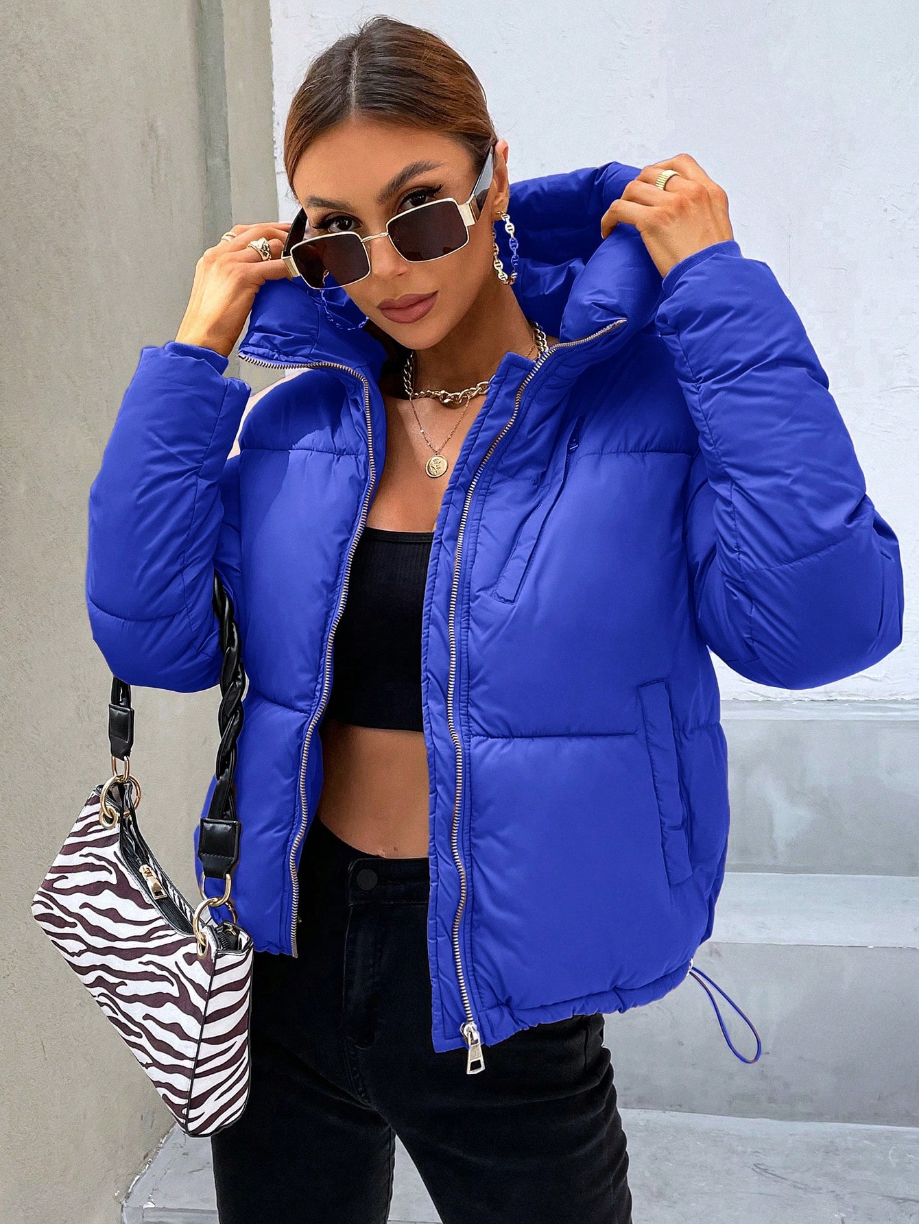 SHEIN Essnce Zip Up Hooded Puffer Coat | SHEIN UK