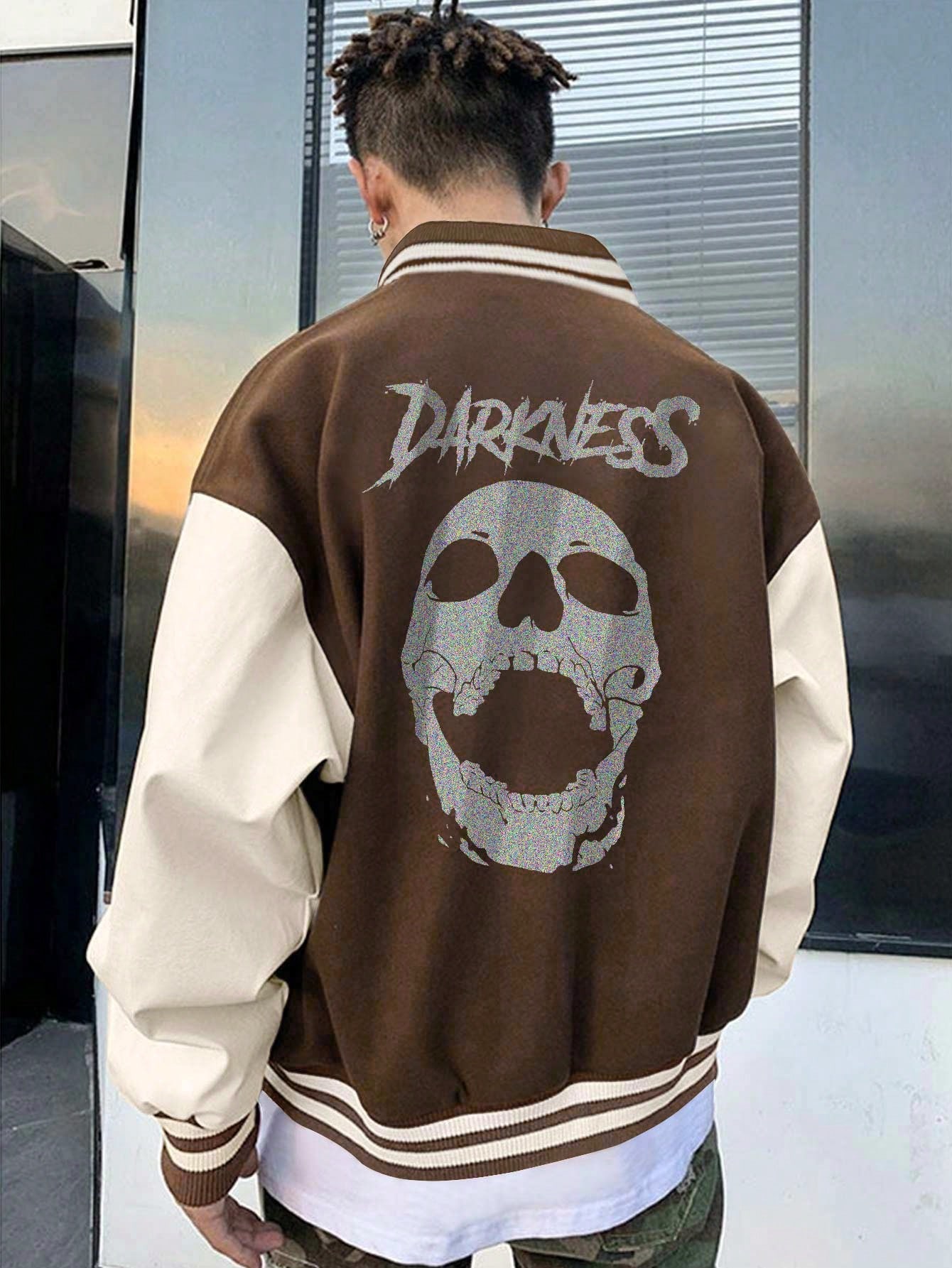 Manfinity EMRG Veste D'université Oversize À Deux Tons Avec Slogans Et ...