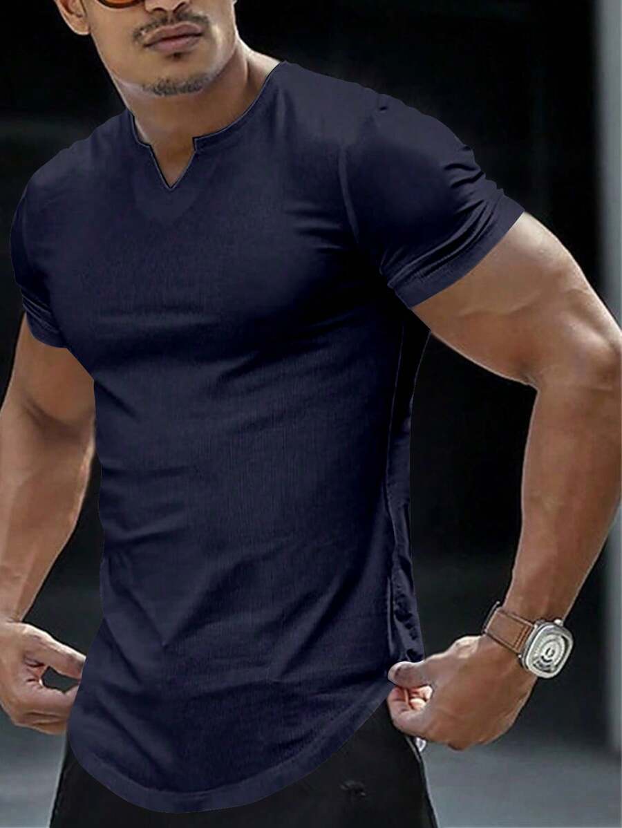 Manfinity Men Solid Notched Neck Tee | SHEIN USA