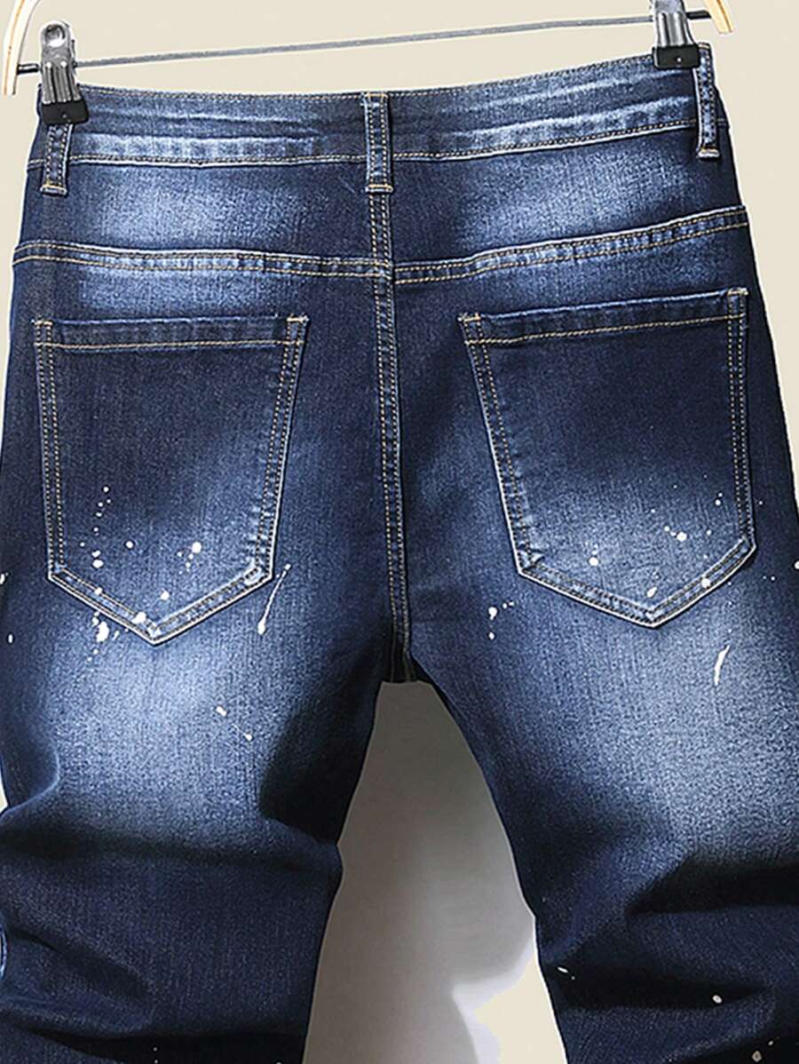 Manfinity Legnd Men Cotton Splash Ink Print Cat Scratch Skinny Jeans