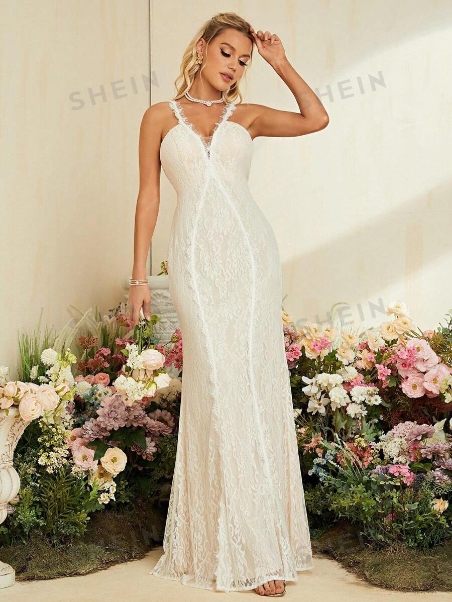 Mermaid Hem Lace Cami Wedding Dress | SHEIN USA