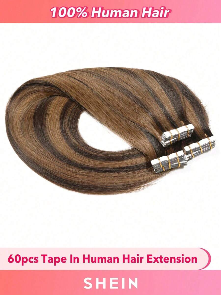 60pcs Tape In Straight Colored Human Hair Extension Real Extensions For ...