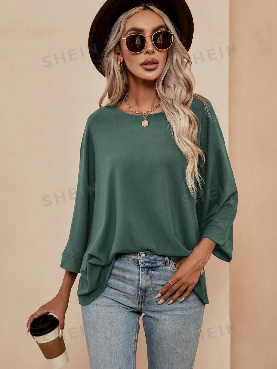 SHEIN LUNE Solid Batwing Sleeve Tee | SHEIN USA