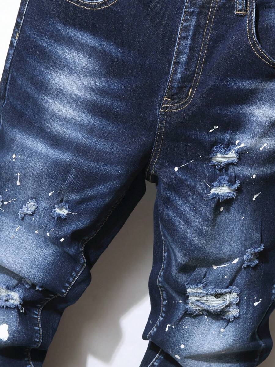 Manfinity Legnd Men Cotton Splash Ink Print Cat Scratch Skinny Jeans