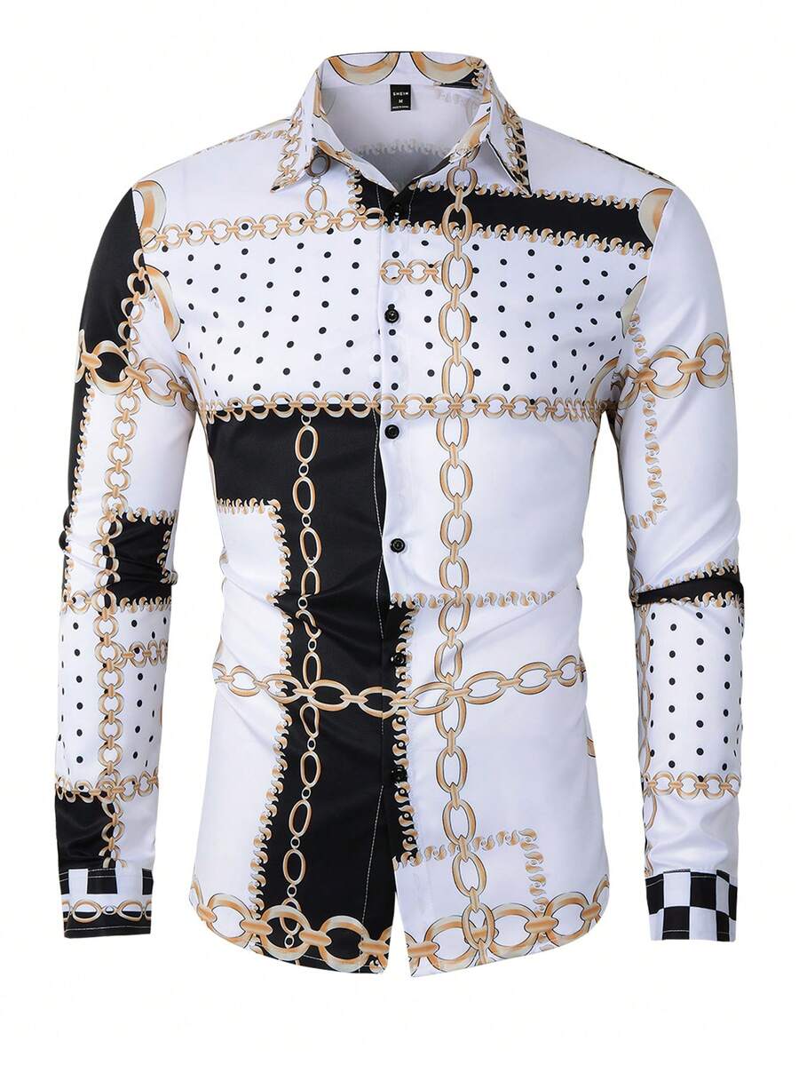 Manfinity Homme Men Chain Print Button Up Shirt | SHEIN USA