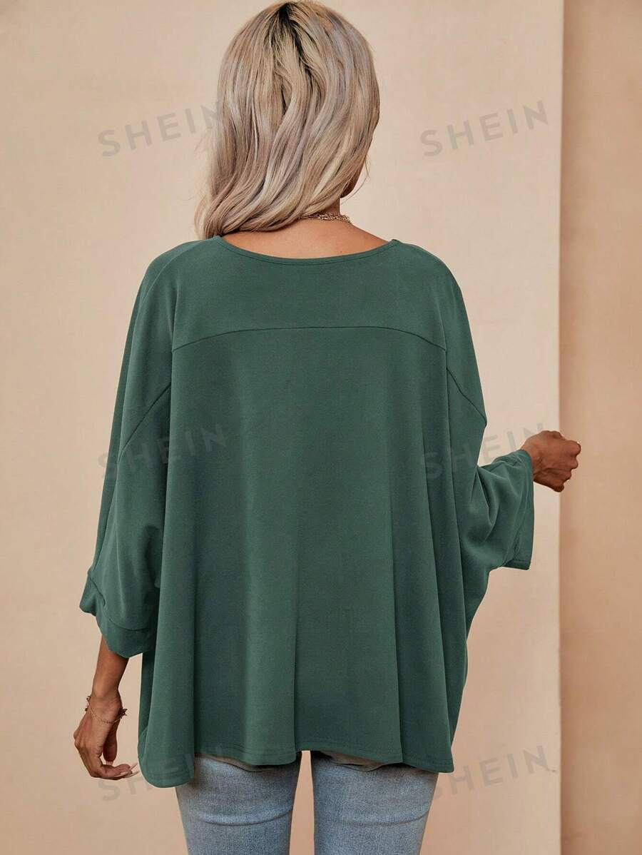 SHEIN LUNE Solid Batwing Sleeve Tee | SHEIN USA