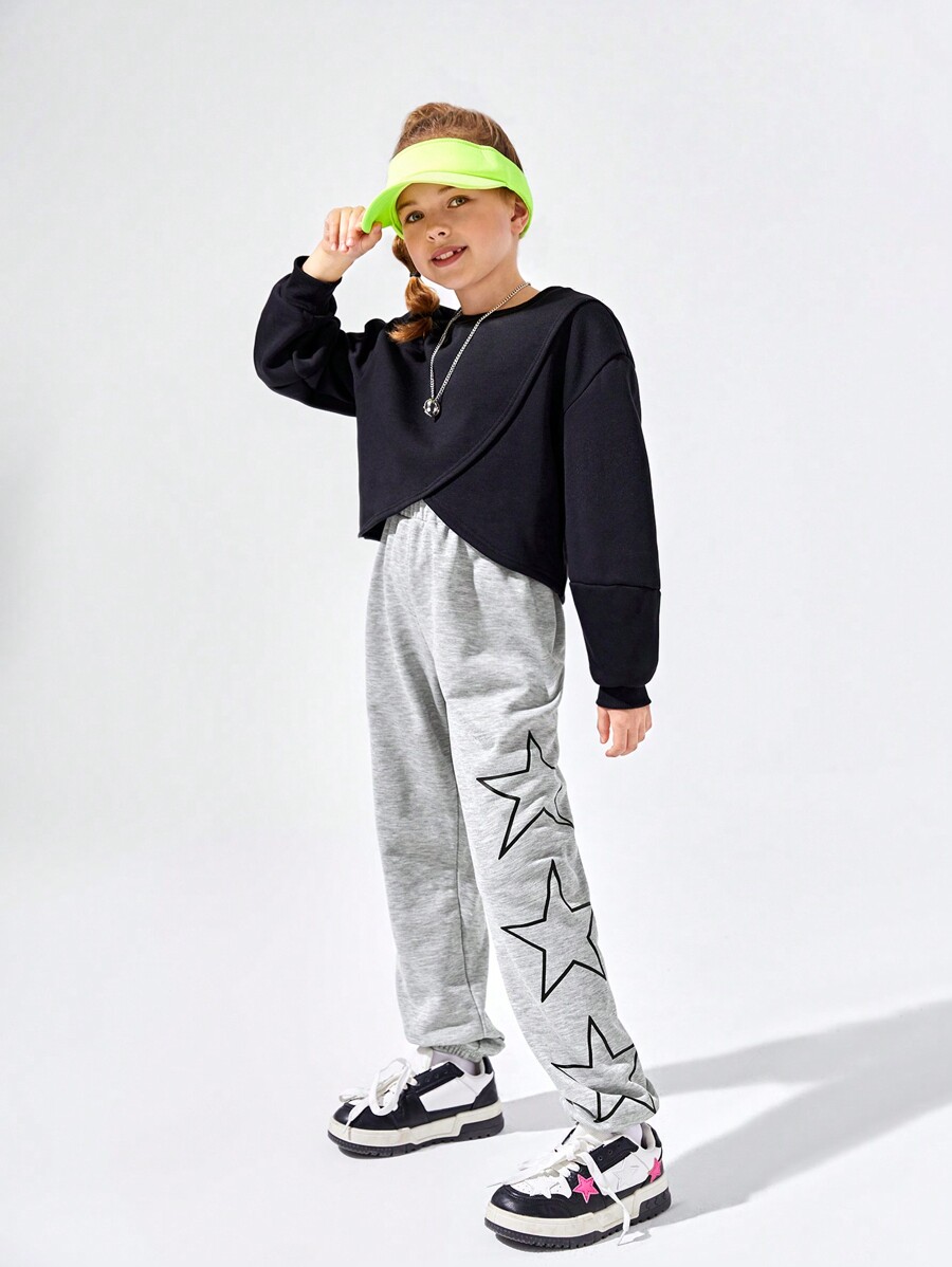 JNSQ Tween Girl Star Print Elastic Waist Sweatpants | SHEIN USA