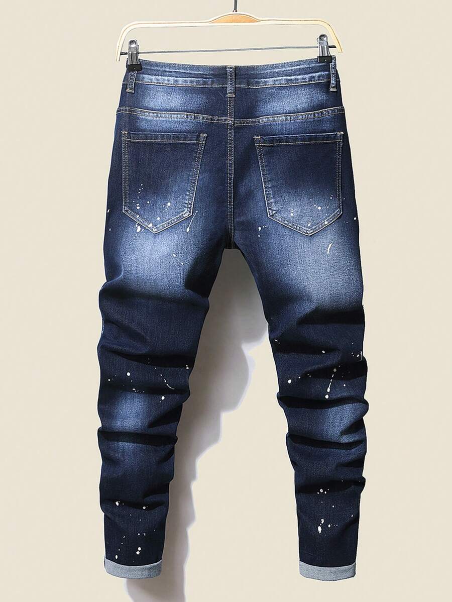 Manfinity Legnd Men Cotton Splash Ink Print Cat Scratch Skinny Jeans