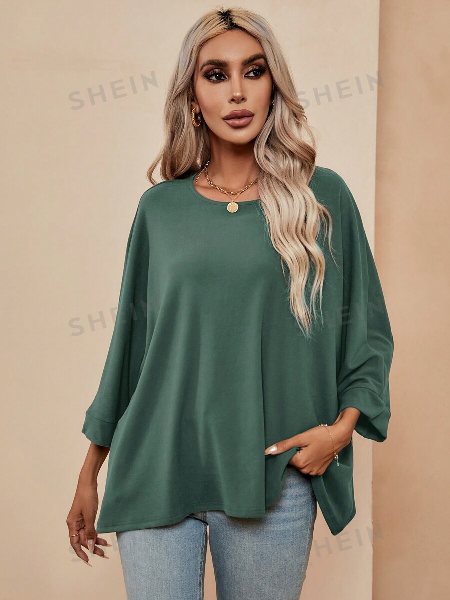 SHEIN LUNE Solid Batwing Sleeve Tee | SHEIN USA
