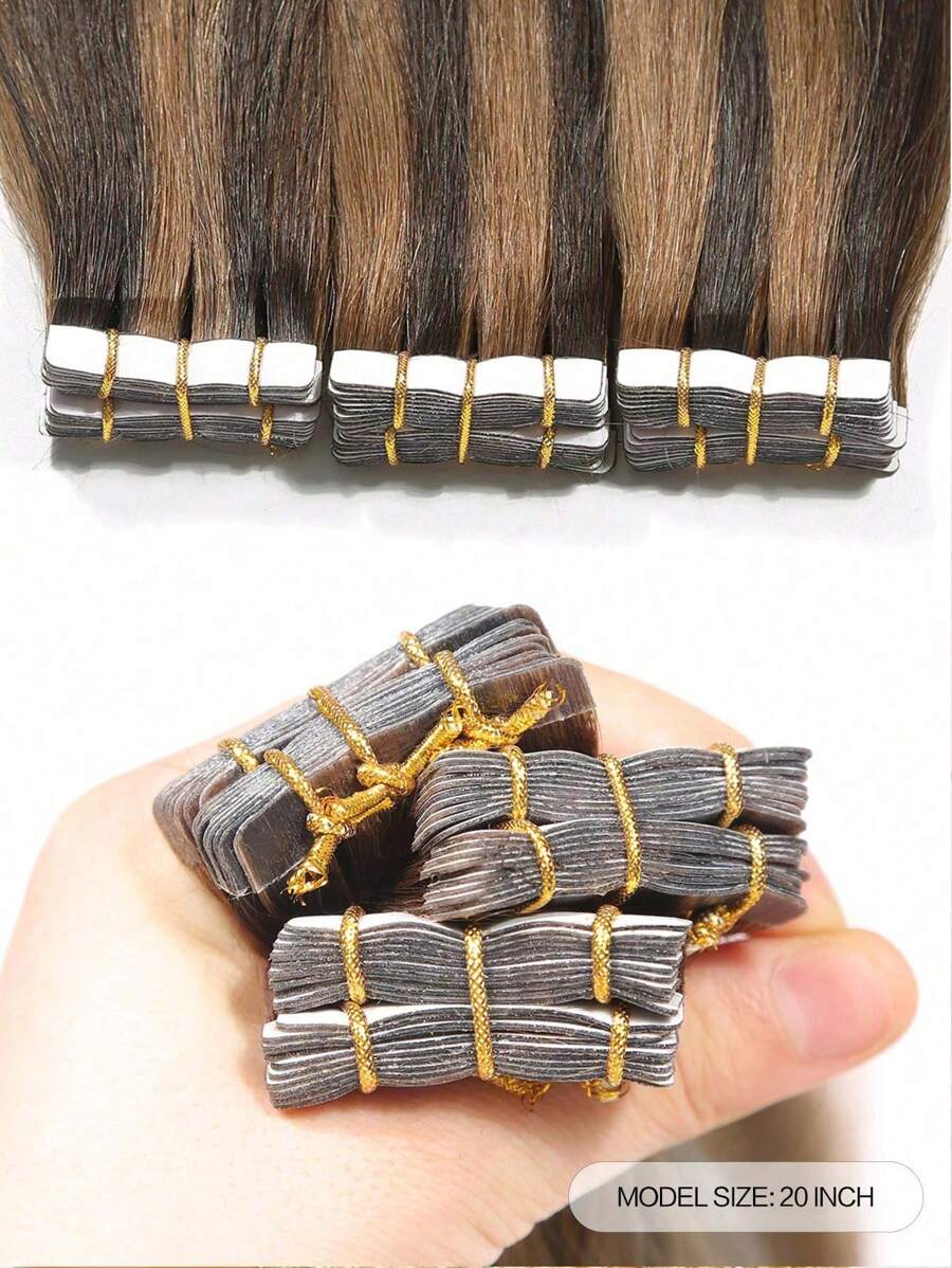 60pcs Tape In Straight Colored Human Hair Extension Real Extensions For ...