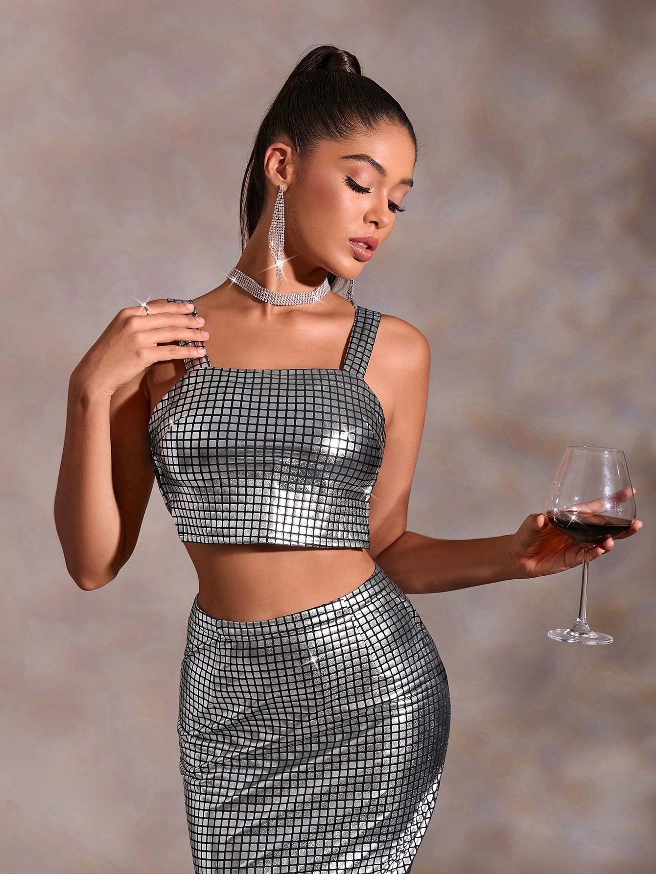 SHEIN BAE Metallic Crop Wide Strap Top | SHEIN USA