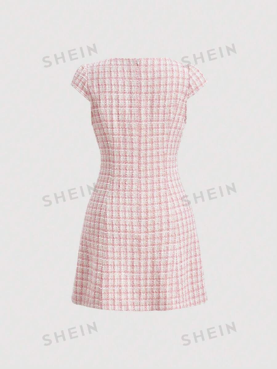 SHEIN MOD Plaid Pattern Button Front Tweed Dress | SHEIN UK