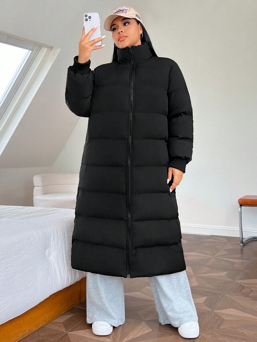 SHEIN EZwear Plus Zip Up Puffer Coat | SHEIN UK