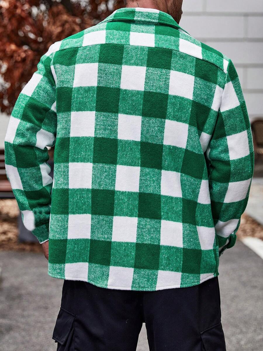 Manfinity Homme Men Plus Buffalo Plaid Print Flap Pocket Shacket | SHEIN USA
