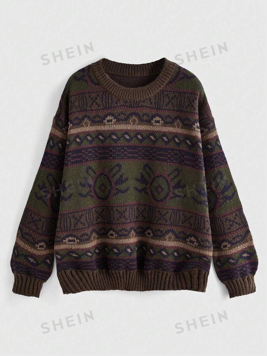 ROMWE Fairycore Geo Pattern Drop Shoulder Sweater | SHEIN USA
