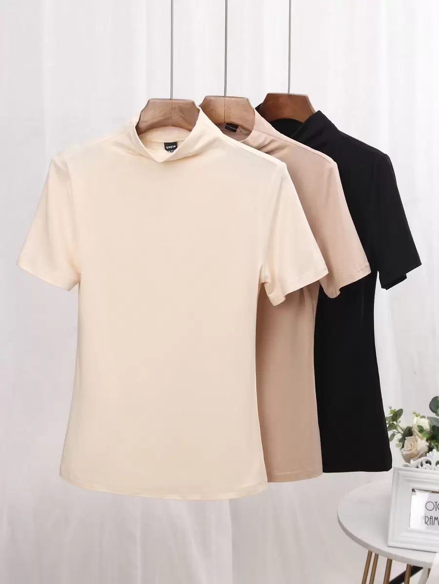 SHEIN LUNE 3pcs Mock Neck Tee | SHEIN USA