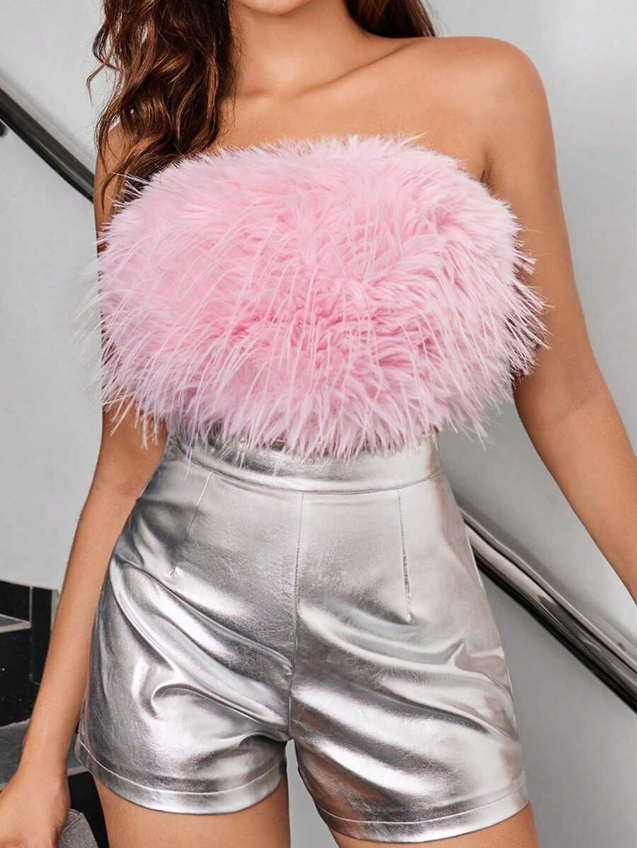 Aveloria Solid Fuzzy Tube Top | SHEIN USA