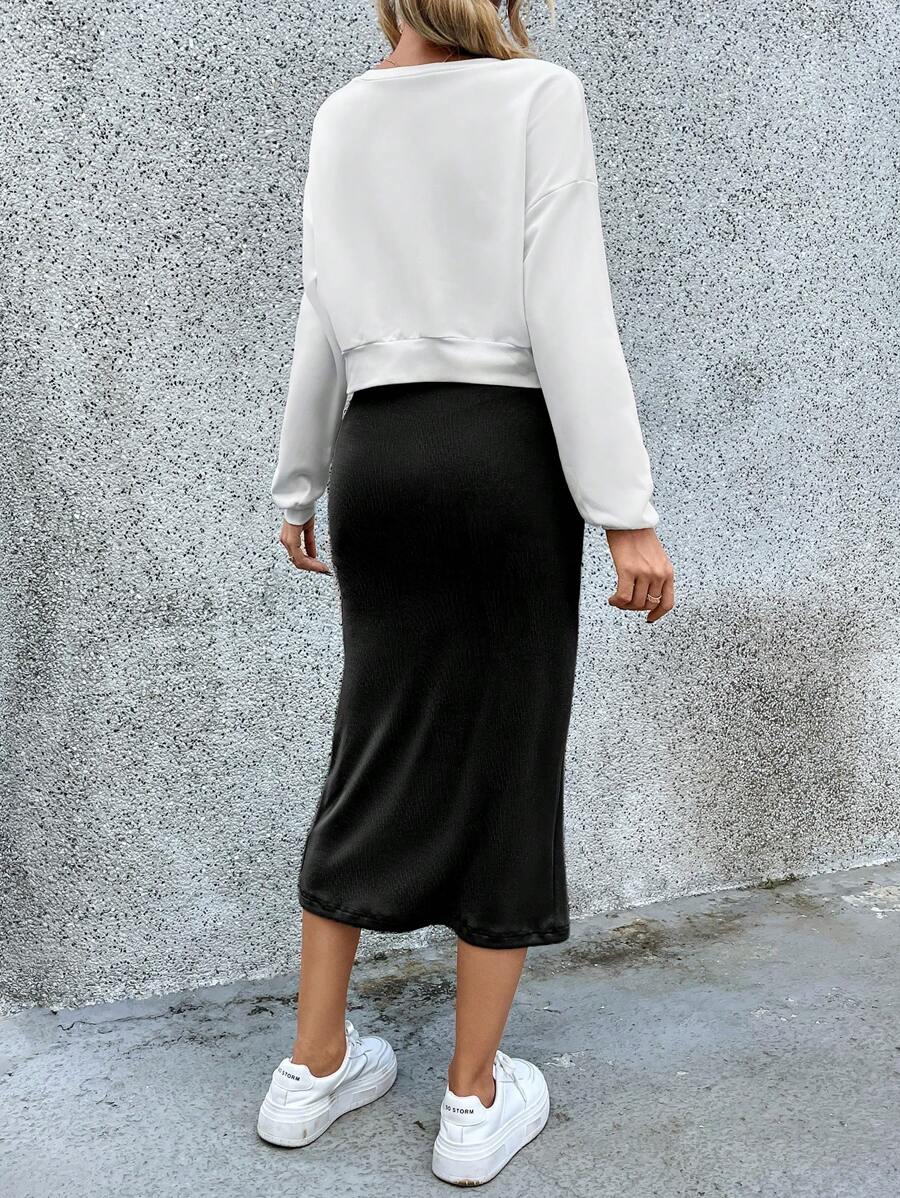 Shein Essnce Letter Graphic Drop Shoulder Sweatshirt And Split Thigh