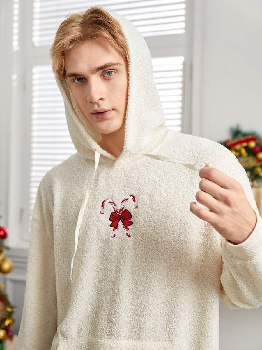 Manfinity Hypemode Loose Fit Mens Candy Cane Embroidery Kangaroo