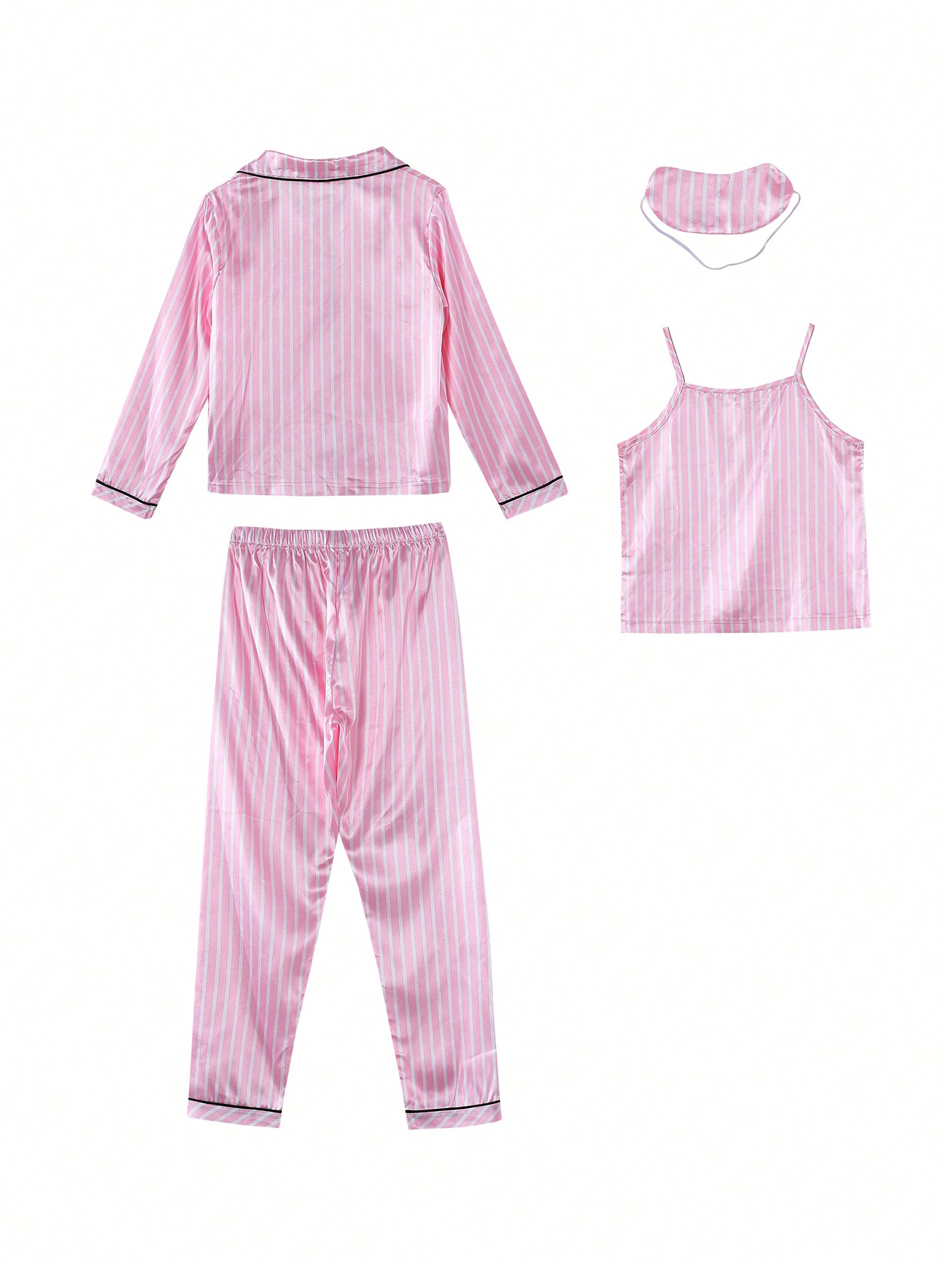 Tween Girl Striped Contrast Binding Satin PJ Set | SHEIN UK