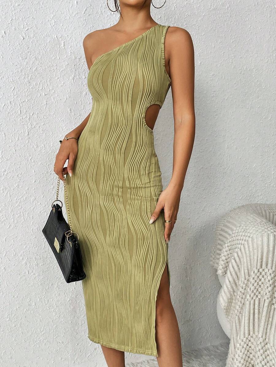 SHEIN PETITE One Shoulder Cut Out Split Thigh Dress | SHEIN USA