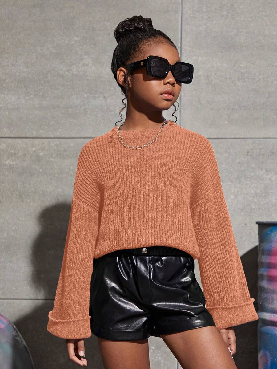 SHEIN Tween Girl Solid Drop Shoulder Sweater | SHEIN EUR