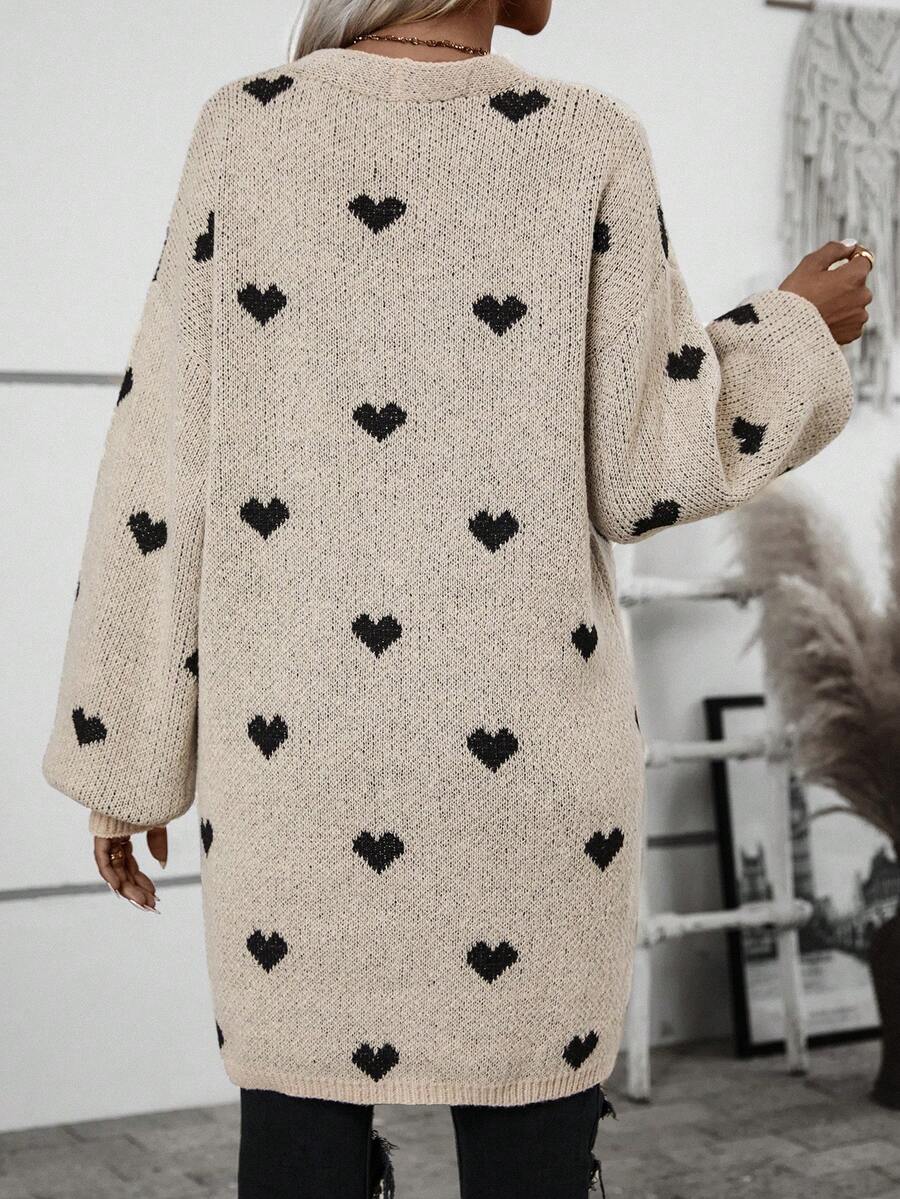 SHEIN LUNE Heart Pattern Drop Shoulder Cardigan,Long Sleeve Tops ...