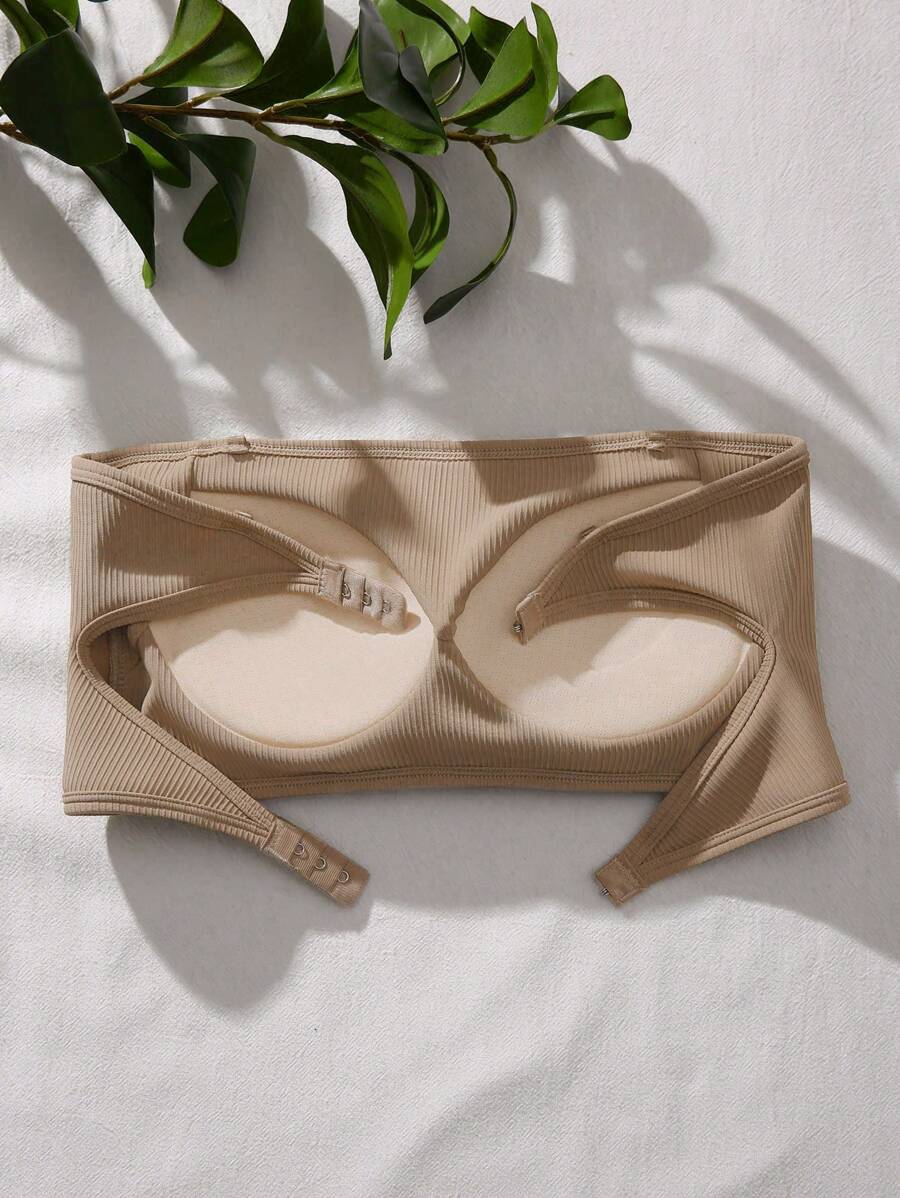 Solid Ribbed Knit Wireless Tube Bralette | SHEIN USA