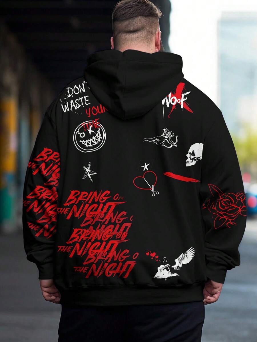 Manfinity Legnd Men Plus Slogan Graphic Kangaroo Pocket Drawstring