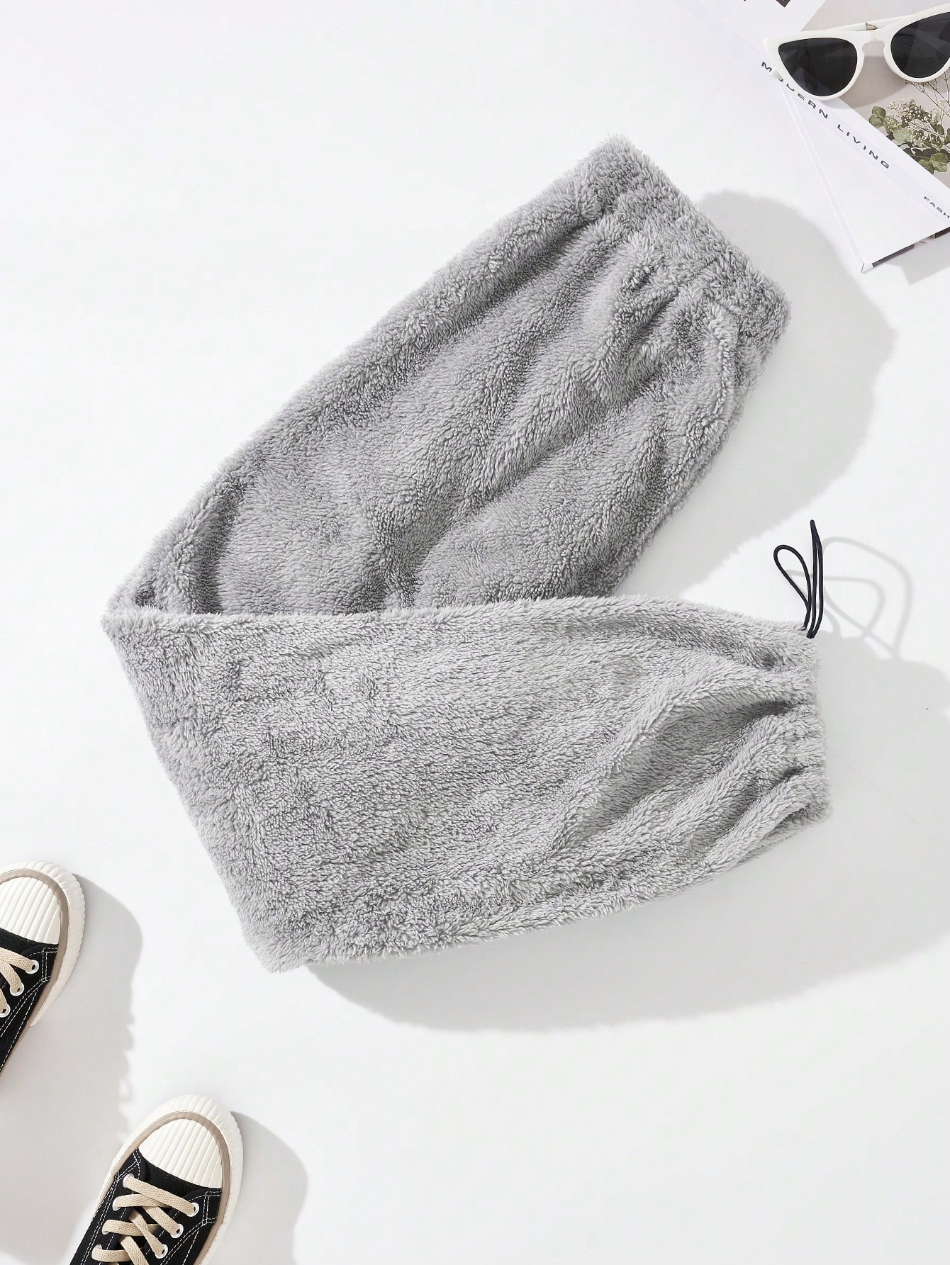 SHEIN EZwear Solid Elastic Waist Fluffy Pants | SHEIN UK