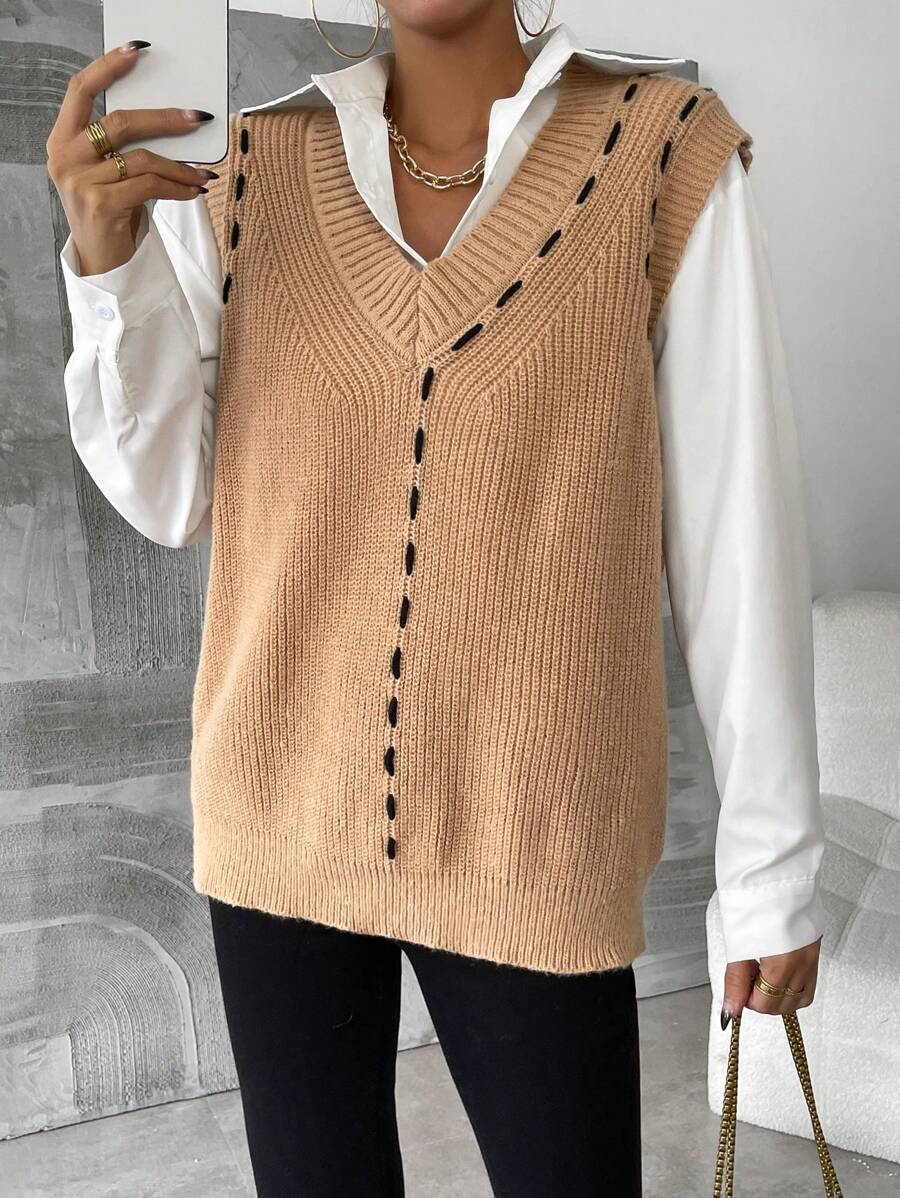 SHEIN LUNE Gilet in maglia punto a contrasto | SHEIN ITALIA