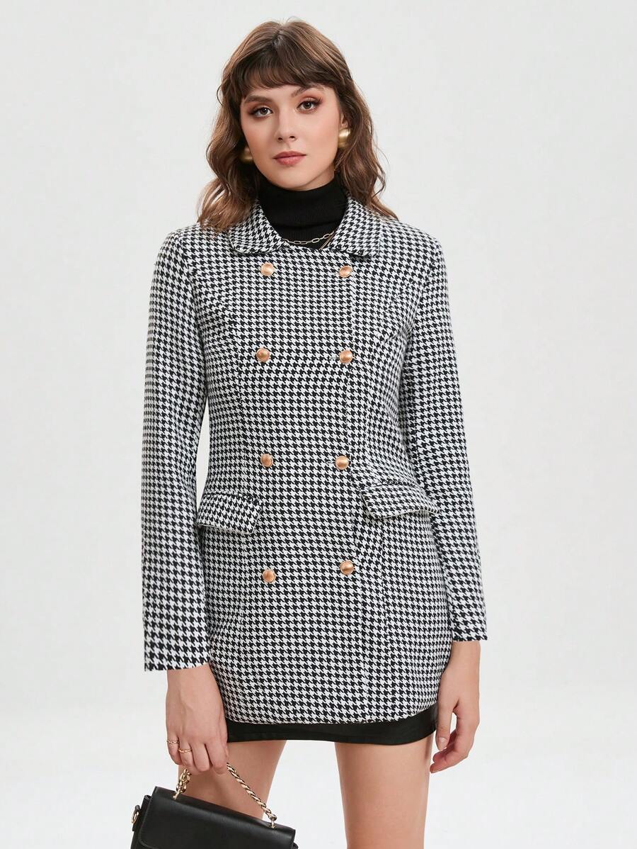 SHEIN BIZwear Houndstooth Print Double Breasted Blazer for Sale Australia| New Collection Online ...