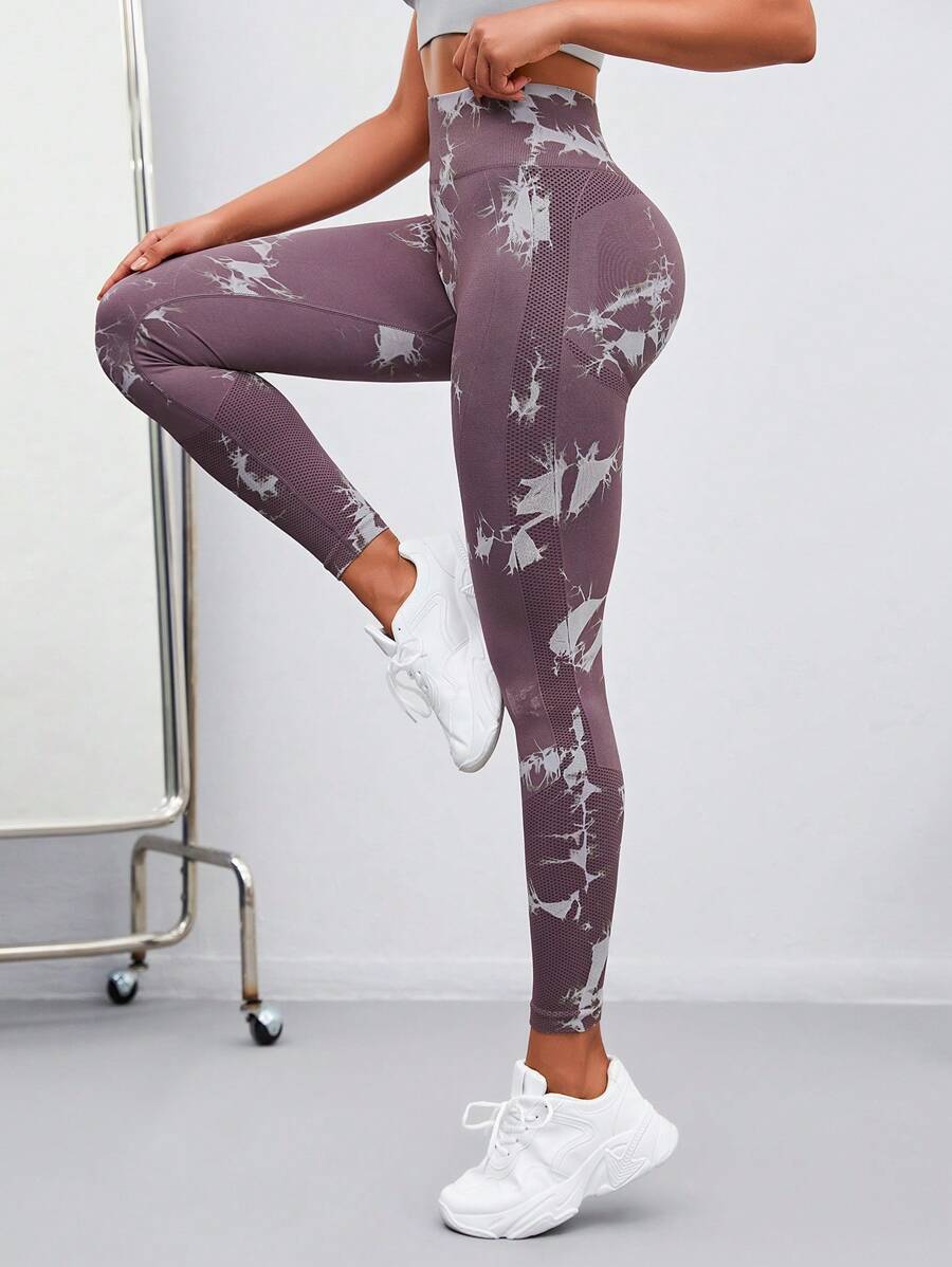 SHEIN Yoga Trendy Tie Dye Wideband Waist Sports Leggings | SHEIN USA