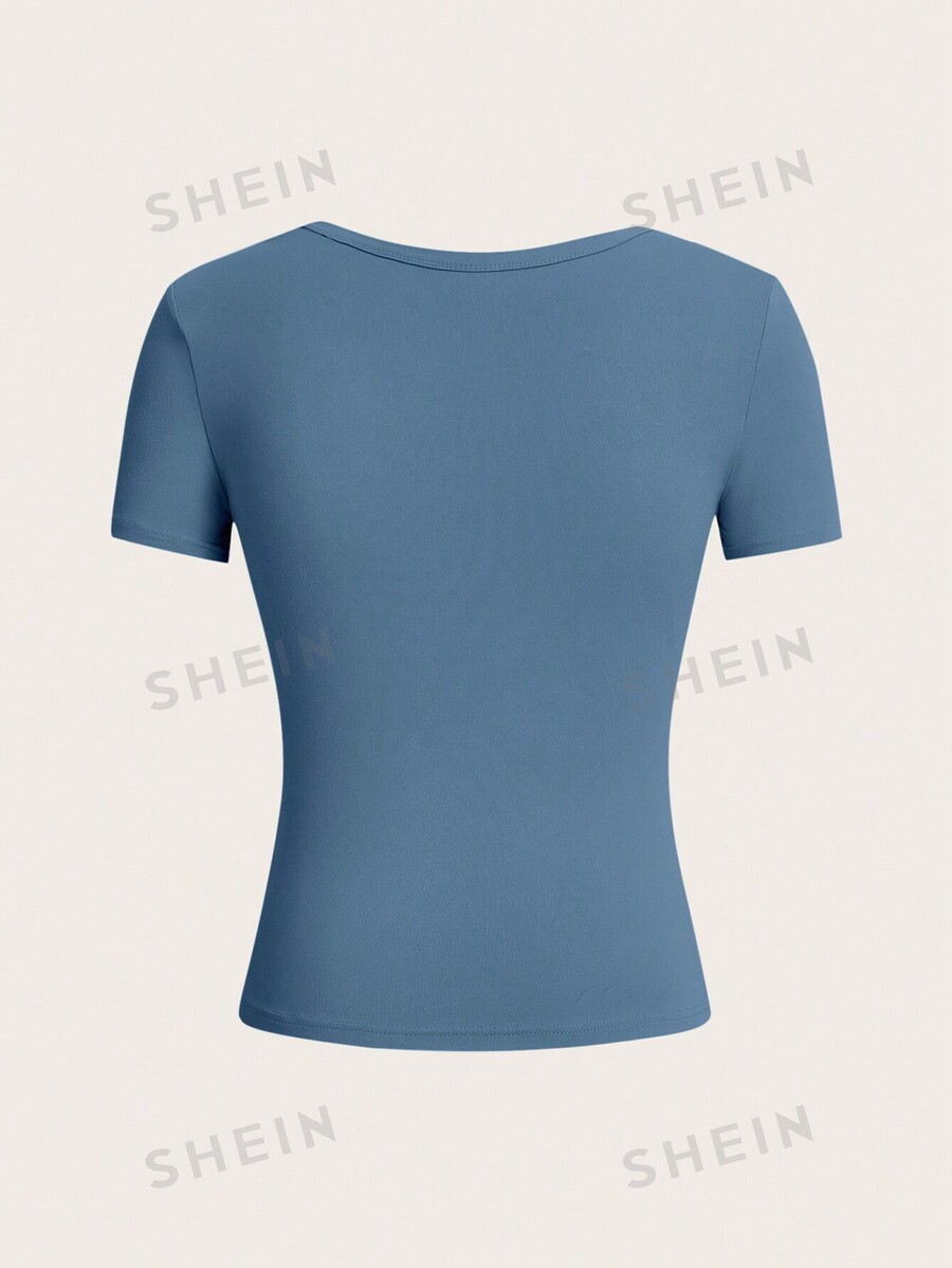 SHEIN BASICS Solid Scoop Neck Tee | SHEIN USA