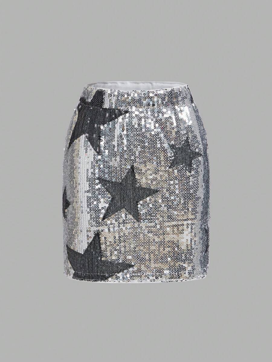 Tween Girl Star Pattern Sequin Skirt | SHEIN USA