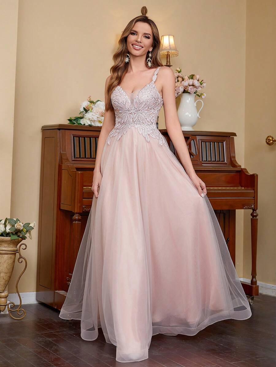 Contrast Sequin Mesh Prom Dress | SHEIN UK