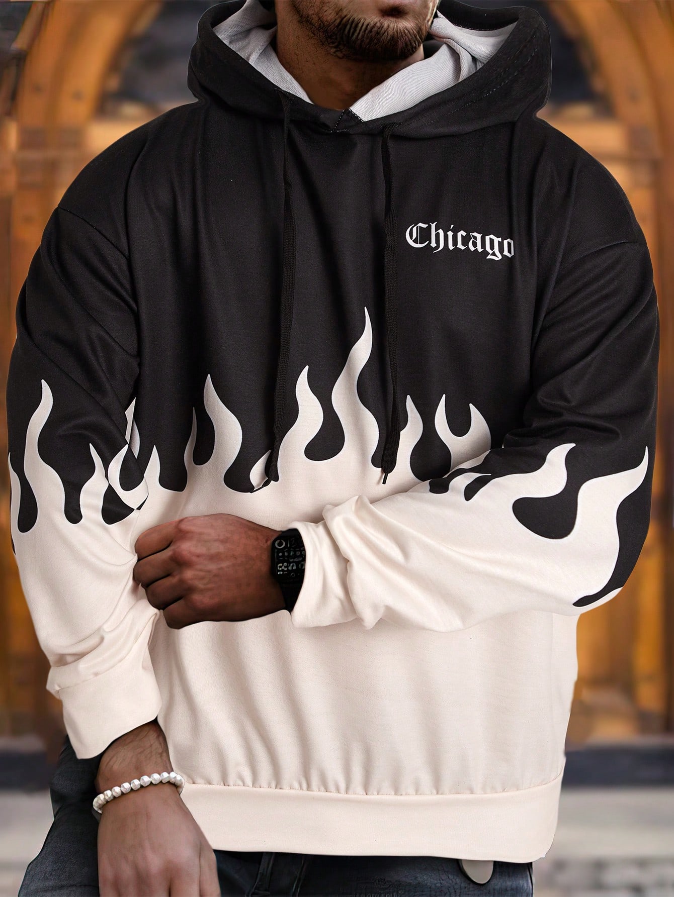 Manfinity Loose Fit Men's Hoodie With Fire & Letter Print And Drawstring Design | SHEIN USA