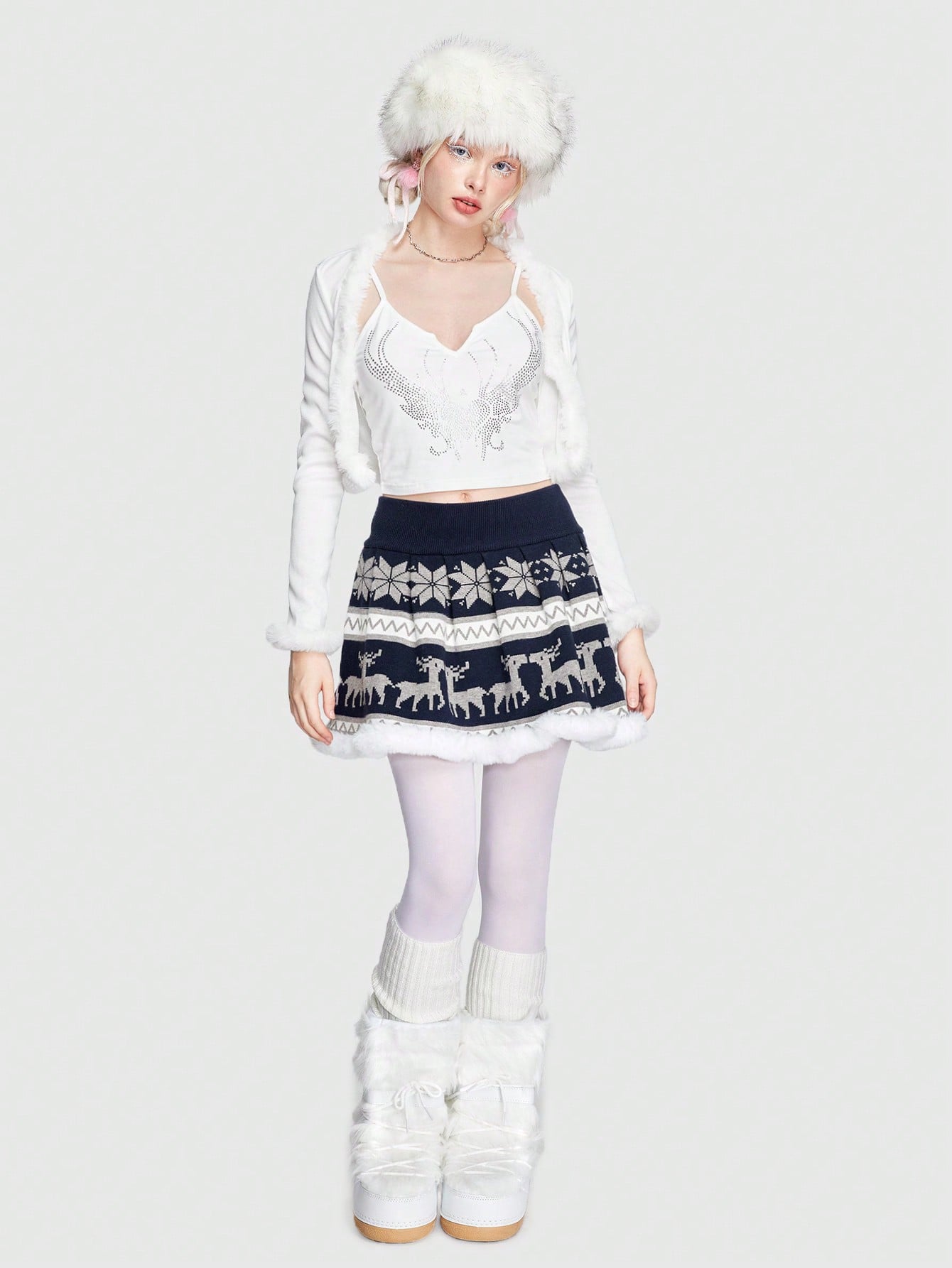 Kawaii Christmas Elk Pattern Knit Skirt | SHEIN USA